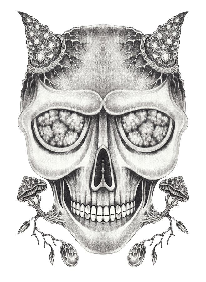 Art devil skull tattoo. stock illustration. Illustration of cranium ...