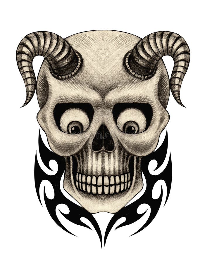 Art devil skull tatto. stock illustration. Illustration of reaper ...
