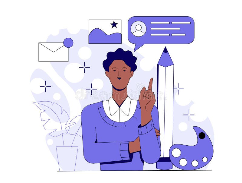 Art Director Man. Young Guy Near Large Pencil and Palette Stock ...