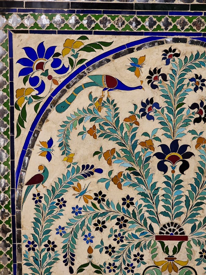 Tile art in Udaipur Palace stock image. Image of texture - 326236815