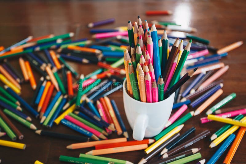 Stack of Colored Pencils in a Glass Stock Photo - Image of group, draw ...