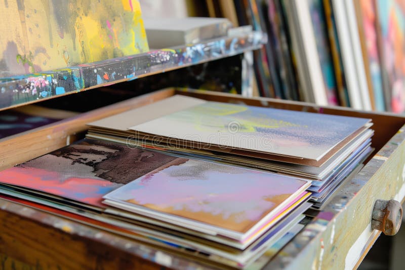 Art Drawer with Mixed Media Paper Stacks Stock Photo - Image of ...