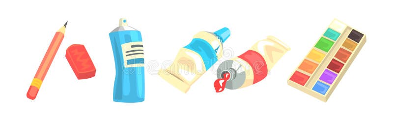 Art Drawing and Artist Painting Tool and Object Vector Set Stock Vector ...