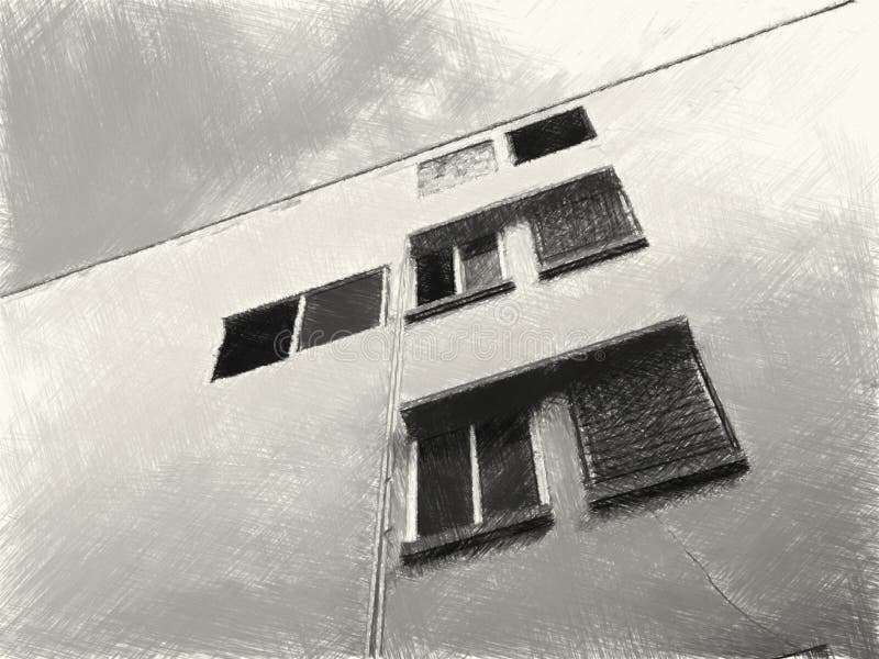 Drawing Black and White of Building Stock Illustration - Illustration ...