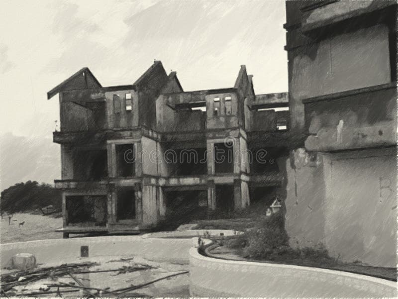 Drawing Black and White of Old Building Stock Photo - Image of style ...