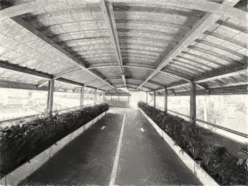 Drawing Black and White of Walkway on the Overpass Stock Image - Image ...