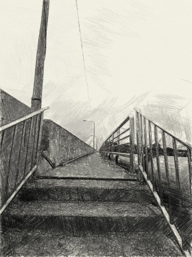 Drawing Black and White of Way on Overpass Stock Illustration ...