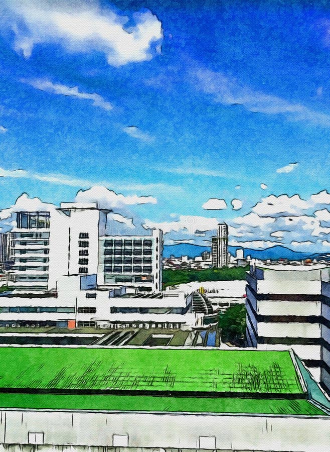 Drawing Color of Cityscape Background Stock Illustration - Illustration ...