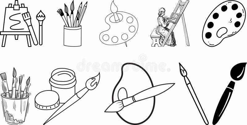Art, Drawing Icon Set Collection Stock Vector - Illustration of brush ...