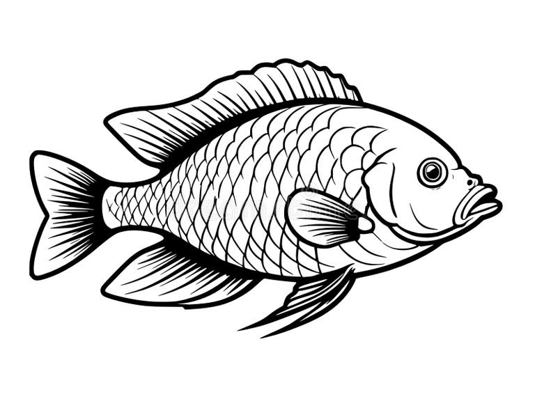 Art Drawing of a Tilapia Fish Stock Illustration - Illustration of ...