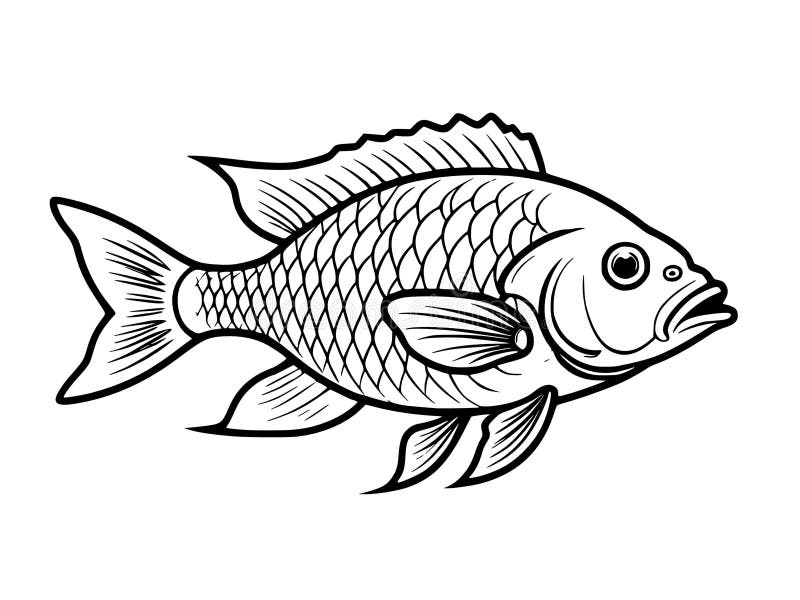 Art Drawing of a Tilapia Fish Stock Illustration - Illustration of ...