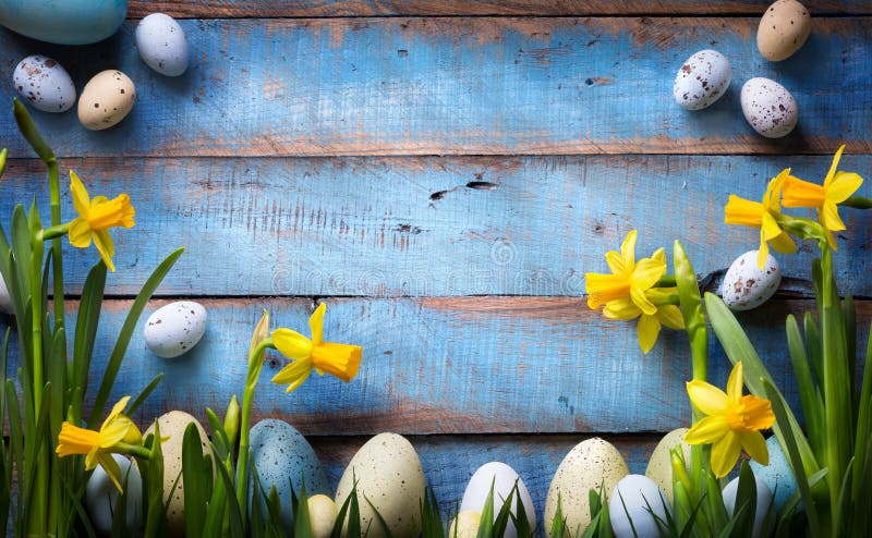 Art Easter Background with Easter Eggs and Spring Flowers Stock Image ...