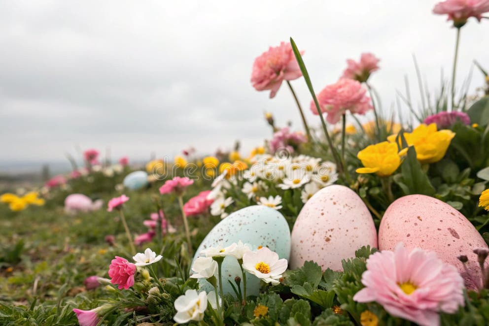 Art Easter Background with Flower and Easter Eggs Stock Illustration - Illustration of spring ...