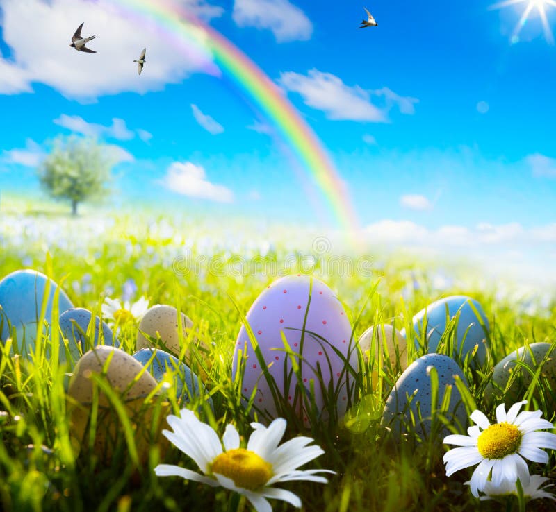 Art Easter Eggs on Spring Field Stock Image - Image of green, holiday ...
