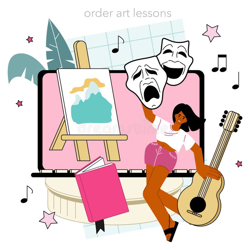 Art Education Online Service or Platform. Student Holding Art Tools ...