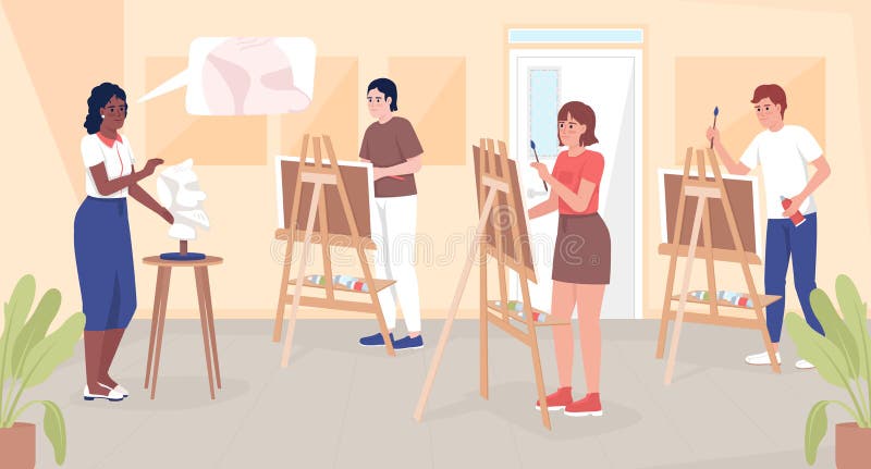 Art Education in School Flat Color Vector Illustration Stock Vector ...