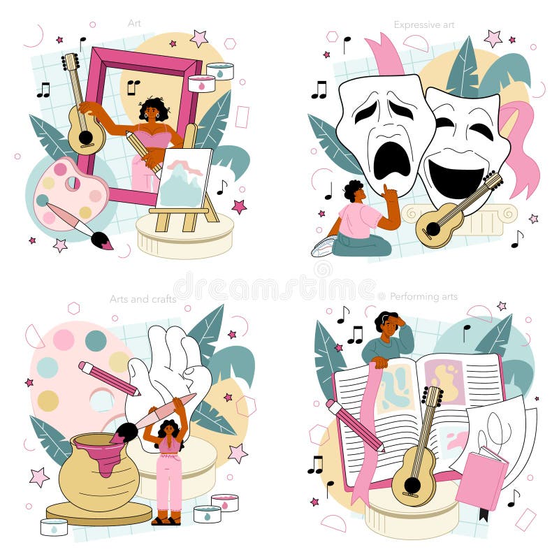 Art Education Set. Student Holding Art Tools Learning How To Draw and ...