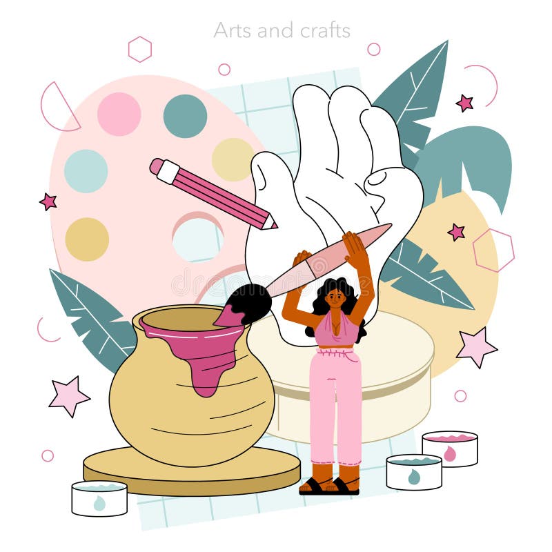 Art Education. Student Holding Art Tools Learning How To Draw and Craft ...