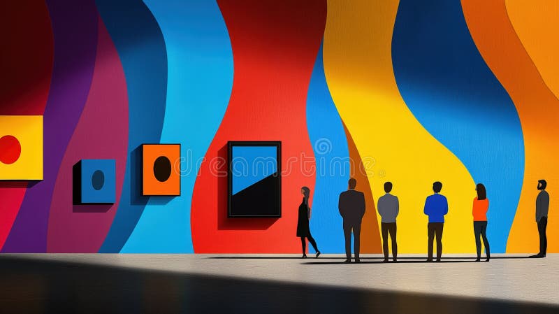 Art Exhibition with Colorful Abstract Walls Stock Illustration ...