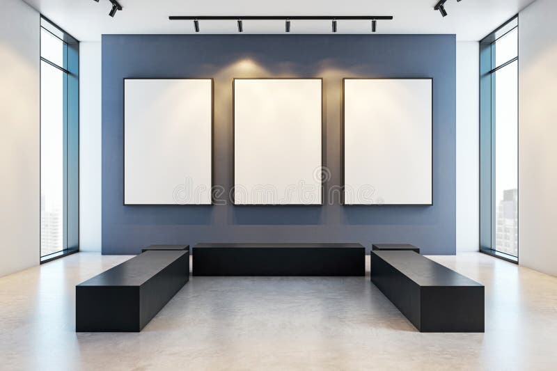 Art Exhibition Interior with Multiple Blank White Frames, Minimalist Gallery Design. Stock ...