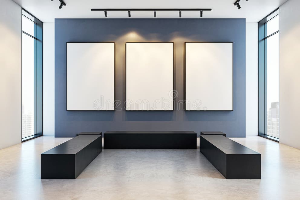 Art Exhibition Interior with Multiple Blank White Frames, Minimalist Gallery Design. Stock ...