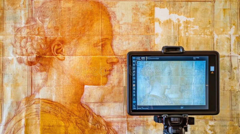 Art Expert Capturing Renaissance Drawing with Digital Tablet Stock ...