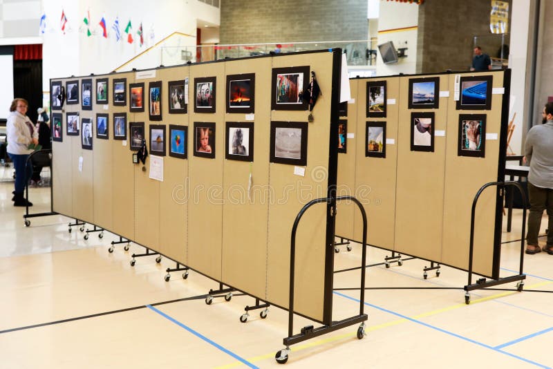 Art fair on local school editorial stock photo. Image of interior ...