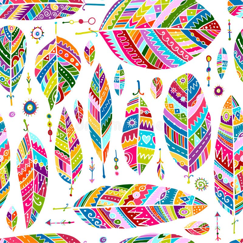 Art Feathers Collection, Seamless Pattern for Your Design Stock Vector ...