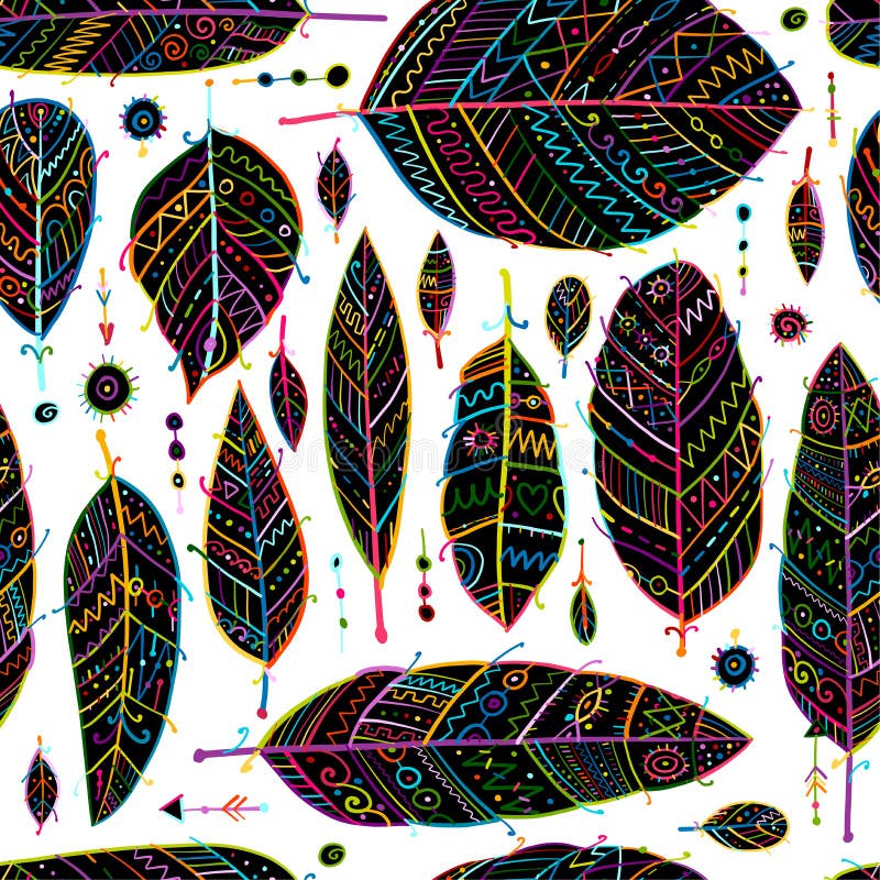 Art Feathers Collection, Seamless Pattern for Your Design Stock Vector ...