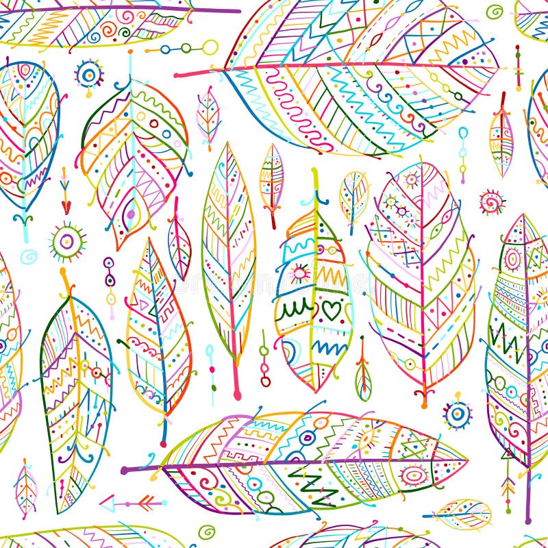 Art Feathers Collection, Seamless Pattern for Your Design Stock Vector ...