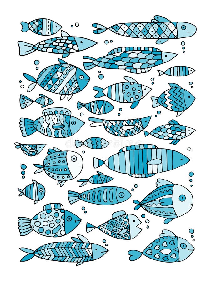 Art Fish Collection, Sketch for Your Design Stock Vector - Illustration ...