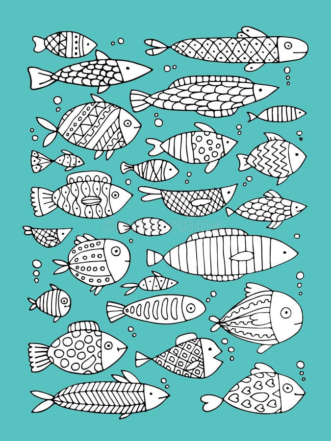 Art Fish Collection, Sketch for Your Design Stock Vector - Illustration ...