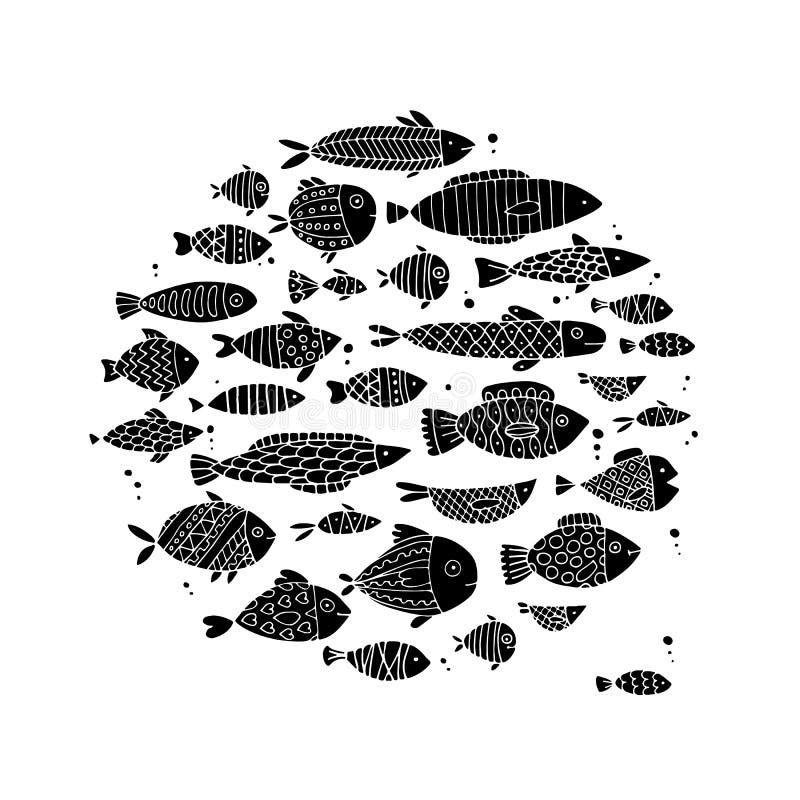 Art Fish Collection, Sketch for Your Design Stock Vector - Illustration ...