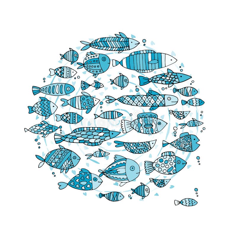 Art Fish Collection, Sketch for Your Design Stock Vector - Illustration ...