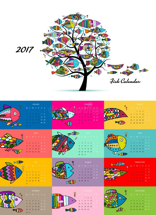 Art Fish Tree. Design Calendar 2017 Stock Vector - Illustration of ...