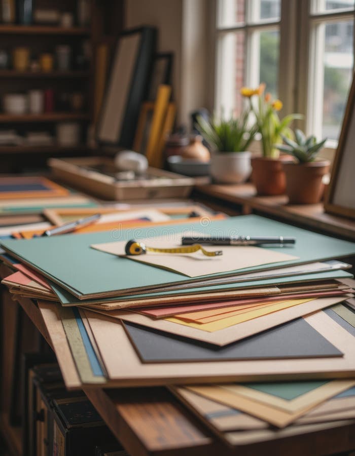 Art-framing Studio Counter Filled with Colorful Mat Board Samples and ...