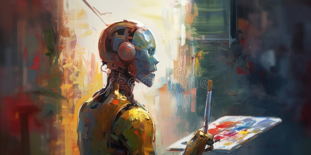 Art of the Future Intelligent Android Robot Painting Masterpiece ...