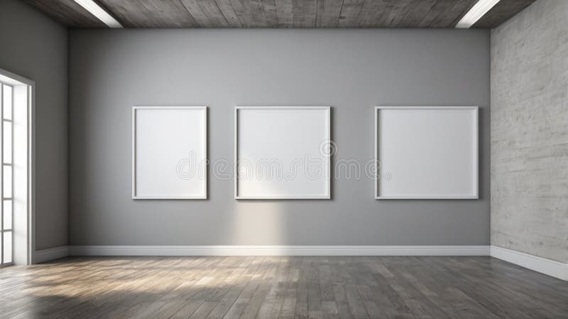 Gallery Interior with Empty Frames on Wall. Art Gallery with Blank ...