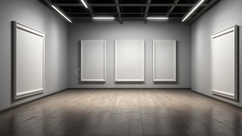 Gallery Interior with Empty Frames on Wall. Art Gallery with Blank Frames Stock Illustration ...