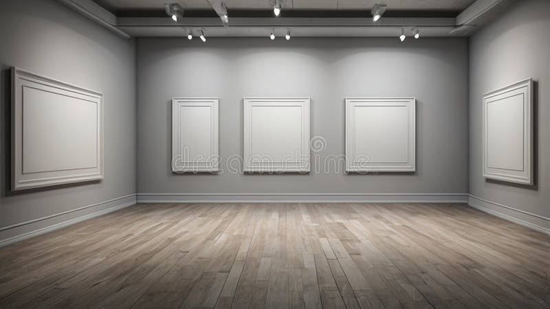 Gallery Interior with Empty Frames on Wall. Art Gallery with Blank ...