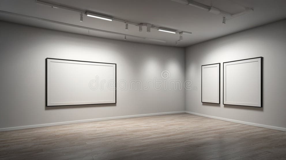Gallery Interior with Empty Frames on Wall. Art Gallery with Blank Frames Stock Illustration ...