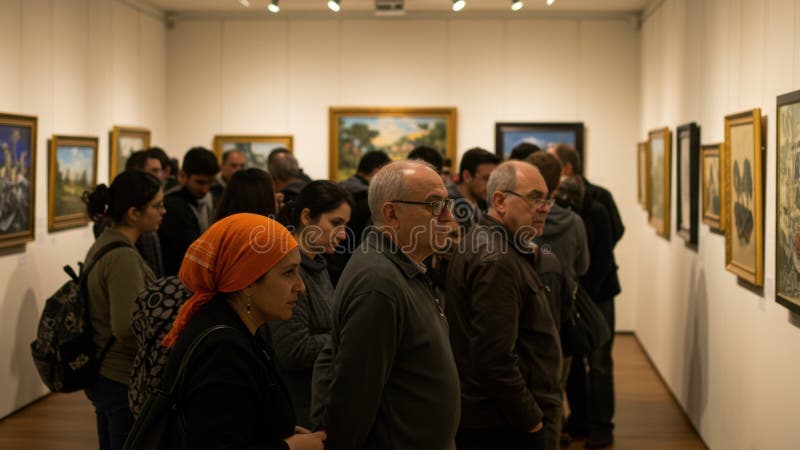 Art Gallery Crowd stock illustration. Illustration of conversation ...