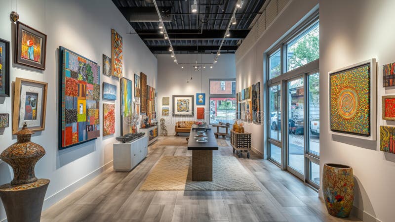 Art Gallery with a Diverse Collection of Artworks Stock Photo - Image ...