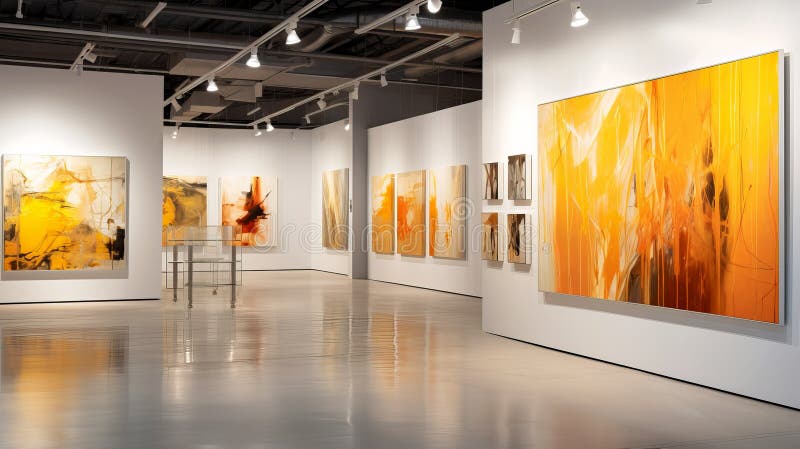An Art Gallery with a Large Display of Paintings Stock Illustration ...