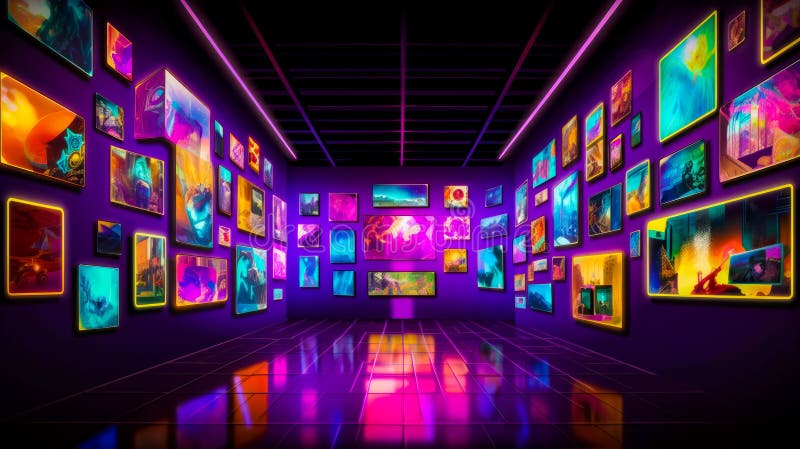 An Art Gallery with Many Colorful Paintings on the Wall. Generative AI ...