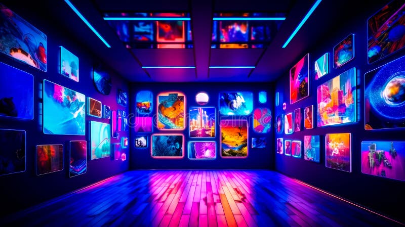 An Art Gallery with Many Colorful Paintings on the Wall. Generative AI ...