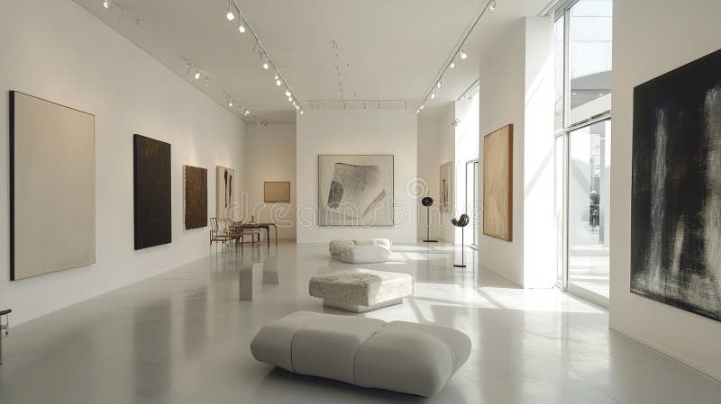 Art Gallery with Minimalist Design, Contemporary Pieces.. Stock Image ...