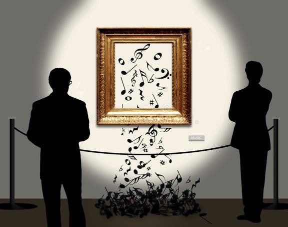 In an Art Gallery Setting, Musical Note Fall from a Work of Art Stock ...
