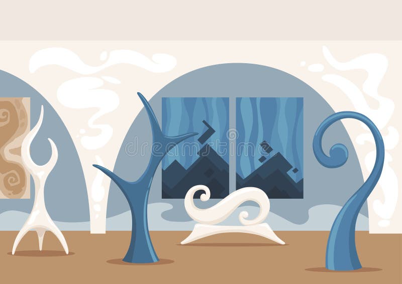 Art Gallery Vector Flat Illustration. Exhibition in Modern Art Style ...