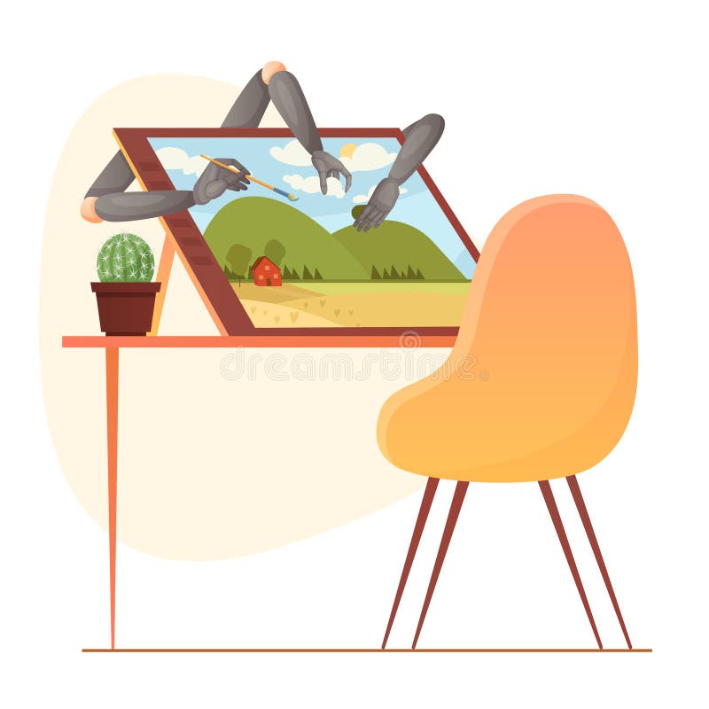 Art Generated by Artificial Intelligence, Arm of Robot with Brush ...